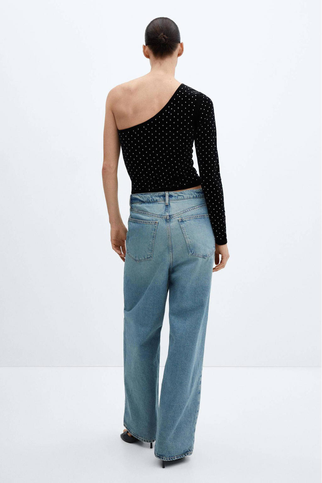 Mango one shouldertop met studs zwart | wehkamp