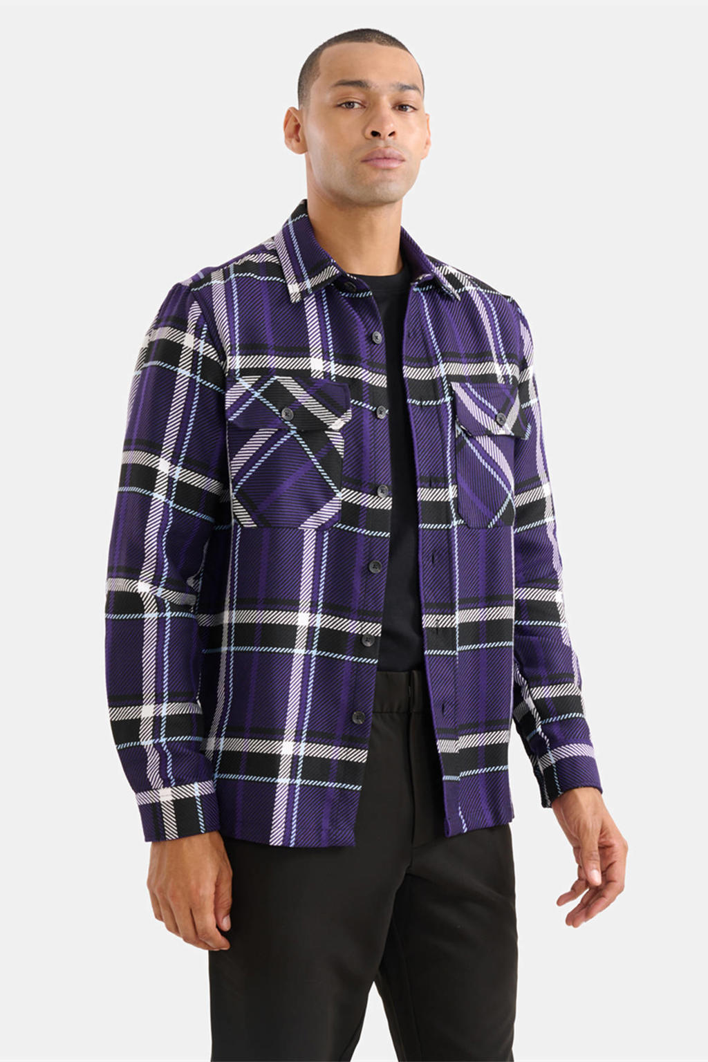 Shoeby geruit regular fit overshirt paars | wehkamp