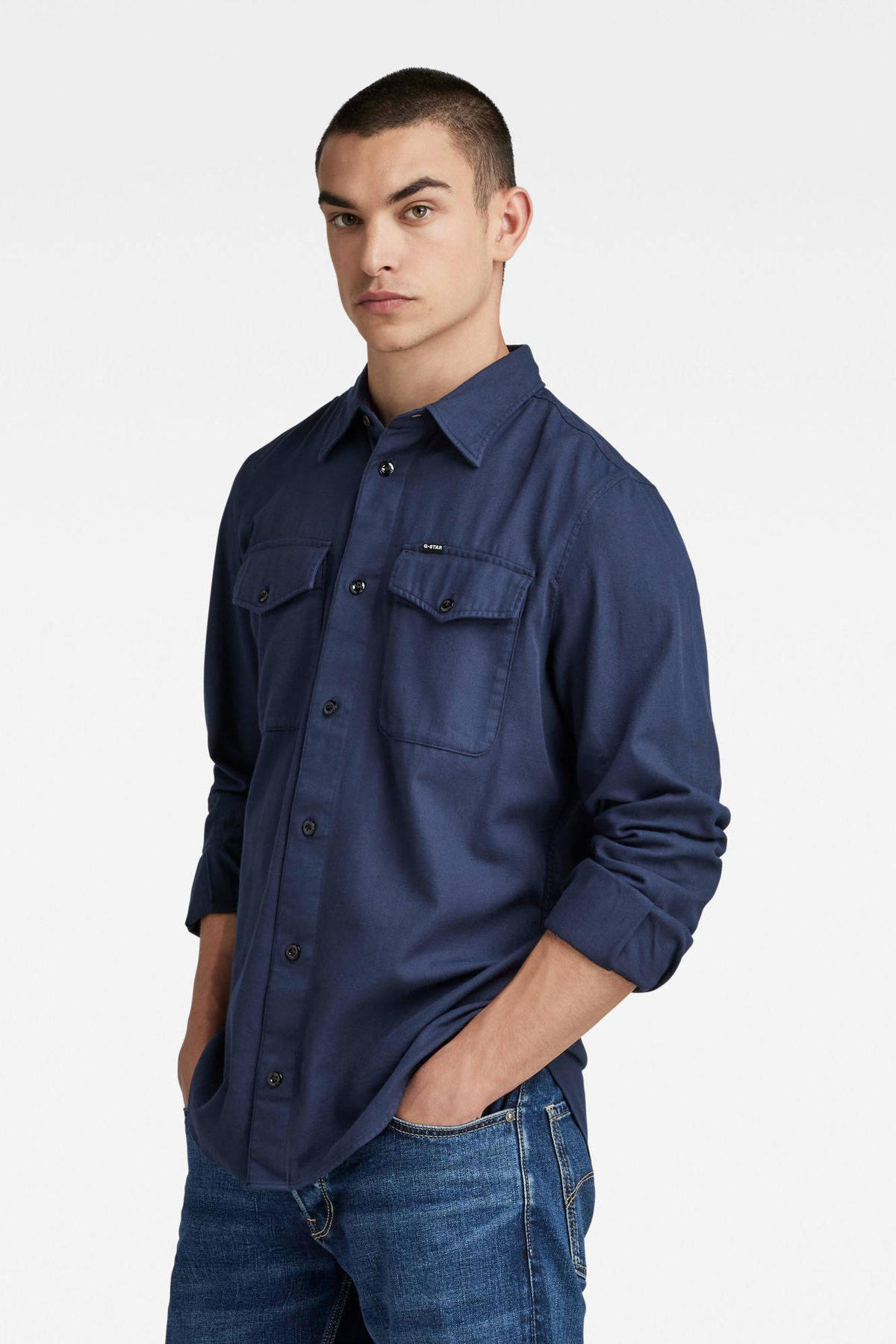 G-STAR slim fit denim overhemd Marine sartho blue | wehkamp