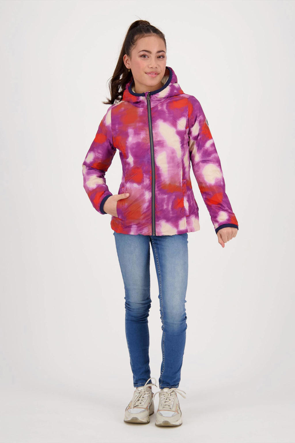 Vingino reversible zomerjas Tijnja met all over print beige/paars | wehkamp