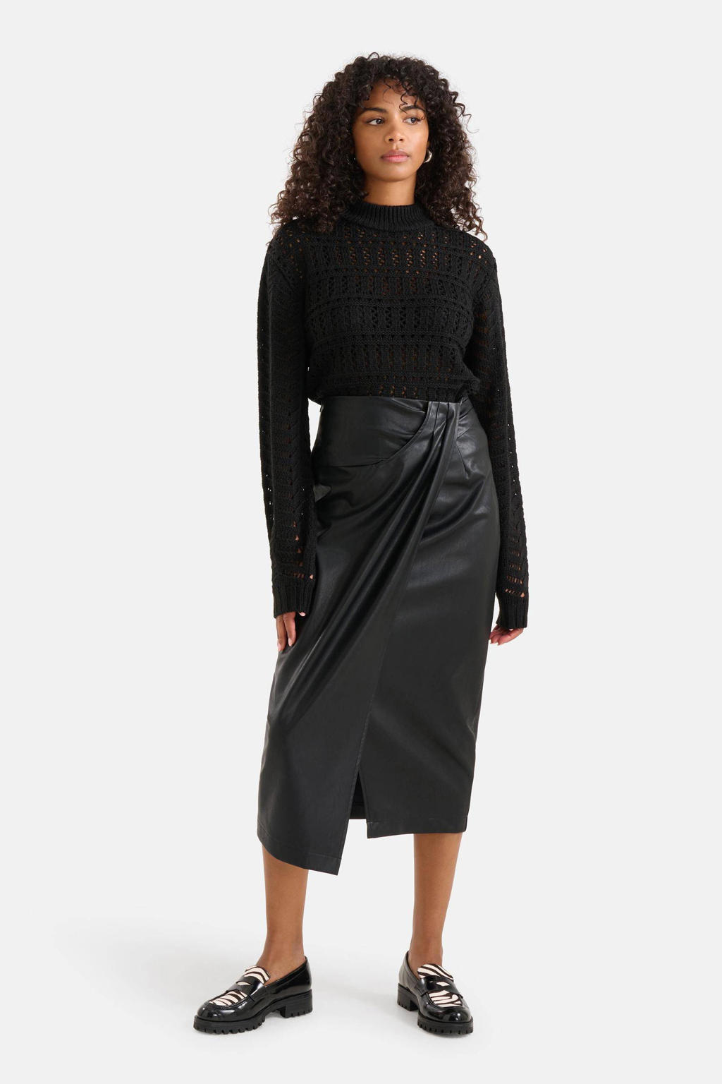 Shoeby coated rok met plooien zwart | wehkamp