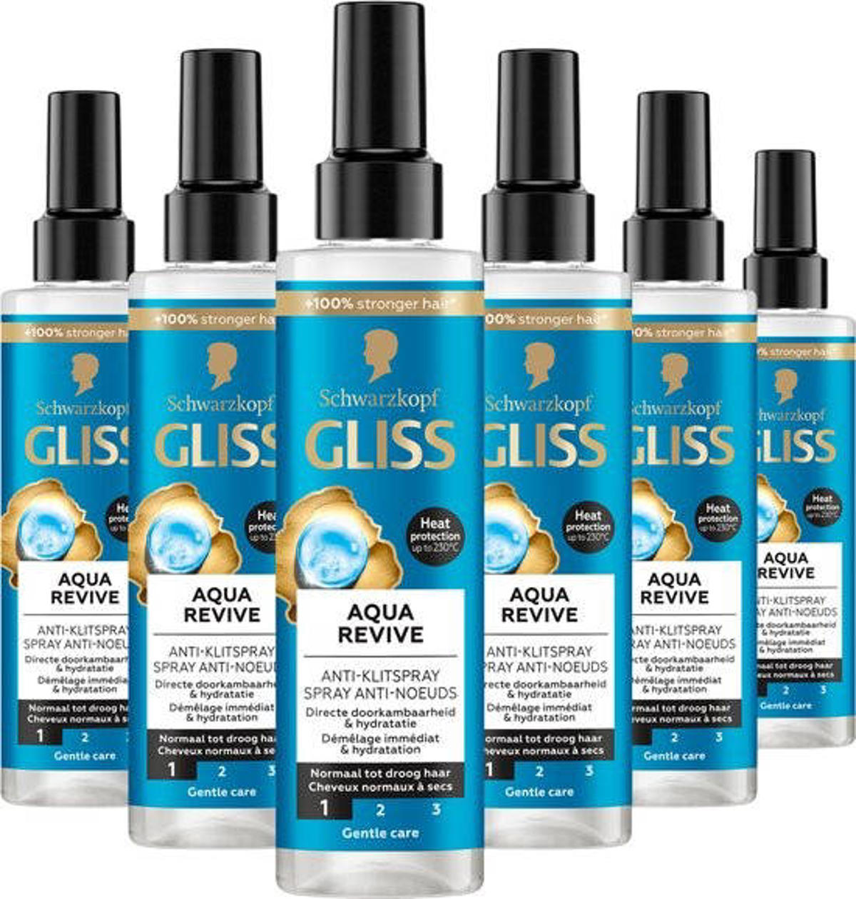 Gliss Aqua Revive anti-klit spray - 6 stuks voordeelverpakking | wehkamp