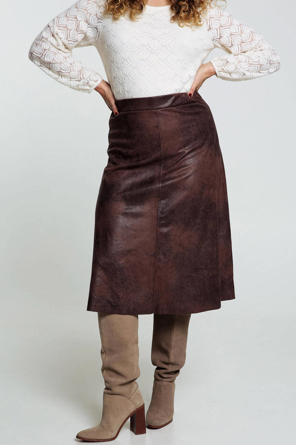 Paprika imitatieleren rok bruin | wehkamp