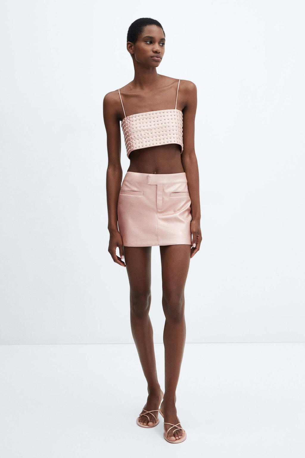 Mango coated mini rok lichtroze | wehkamp