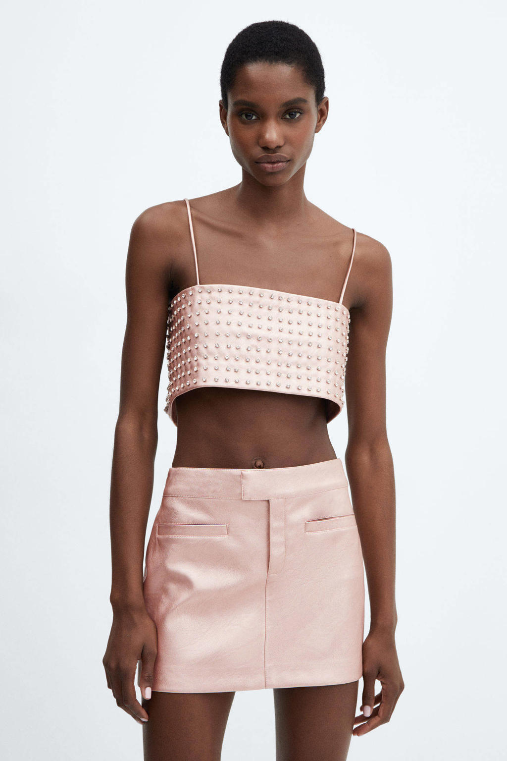 Mango coated mini rok lichtroze | wehkamp