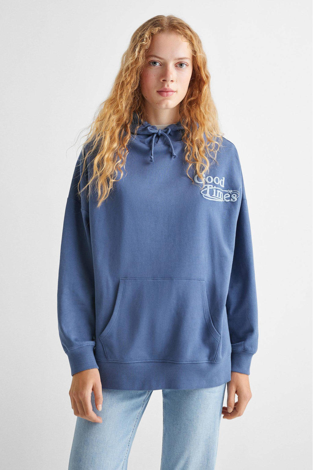 Mango Kids hoodie met backprint middenblauw | wehkamp