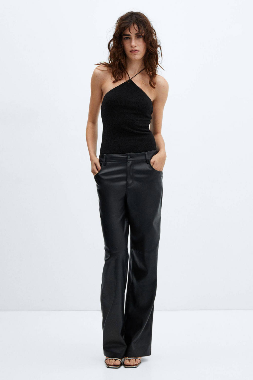 Mango haltertop met open rug zwart | wehkamp