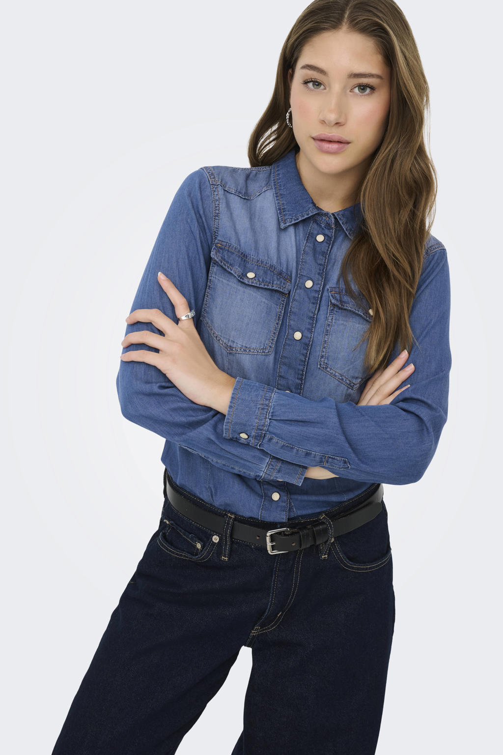 ONLY denim blouse ONLALEXA medium blue denim | wehkamp