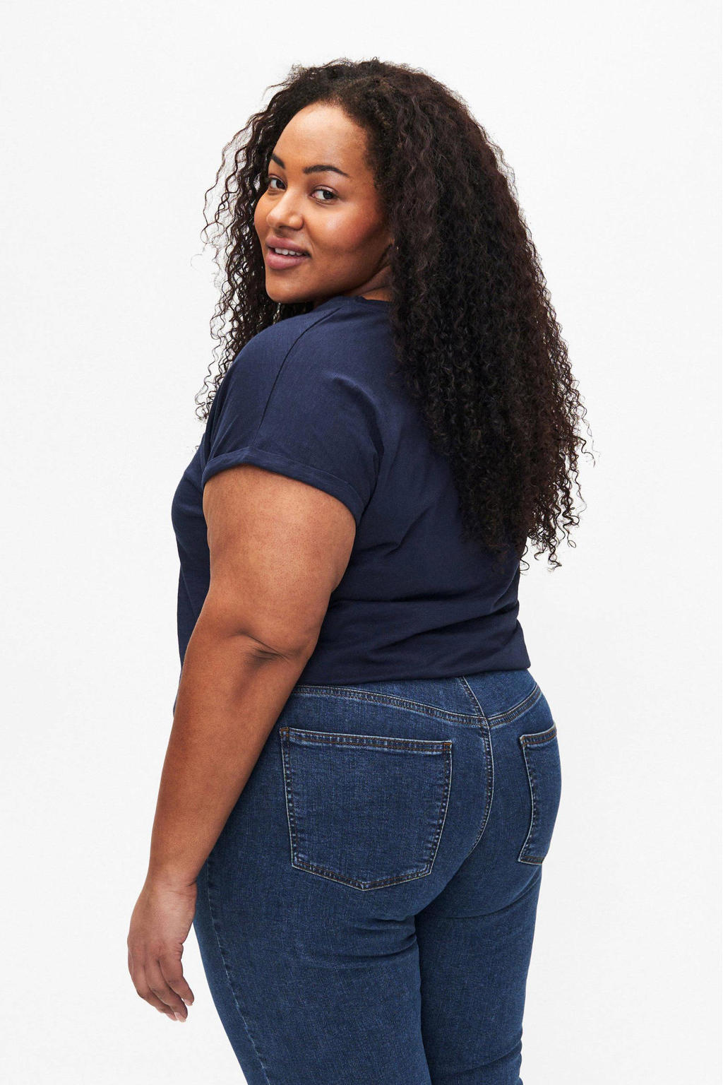 Zizzi T-shirt VVERA met tekst blauw | wehkamp