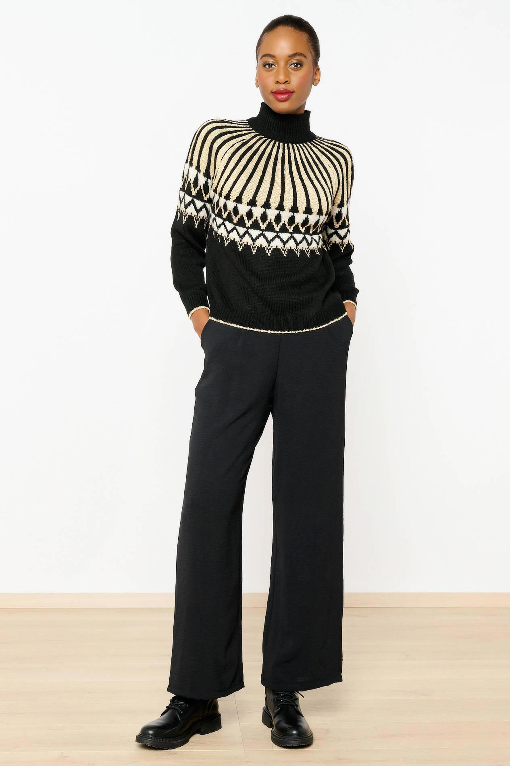 LOLALIZA gebreide trui met jacquard zwart/ecru/wit | wehkamp