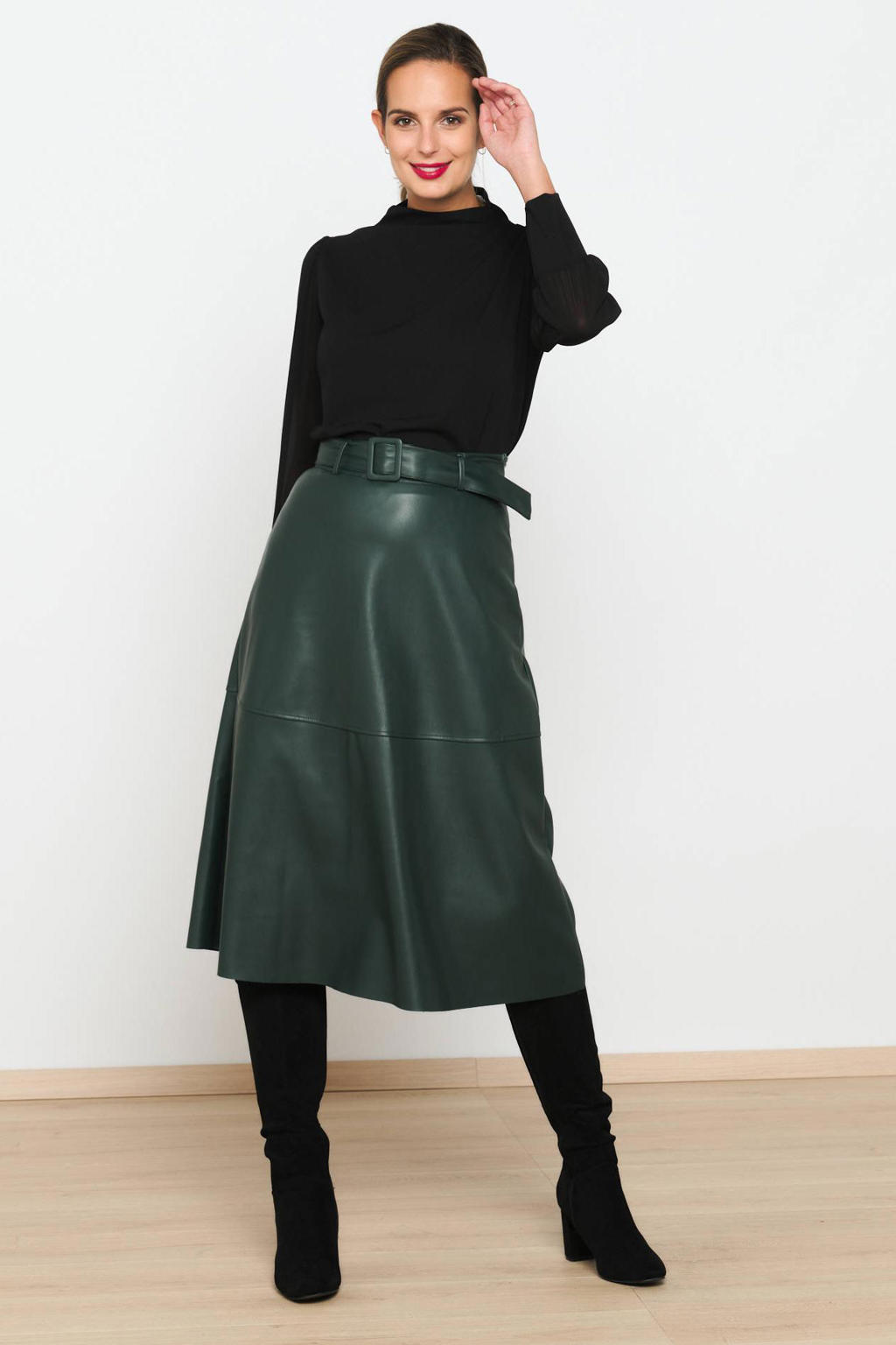 LOLALIZA coated rok met ceintuur donkergroen | wehkamp