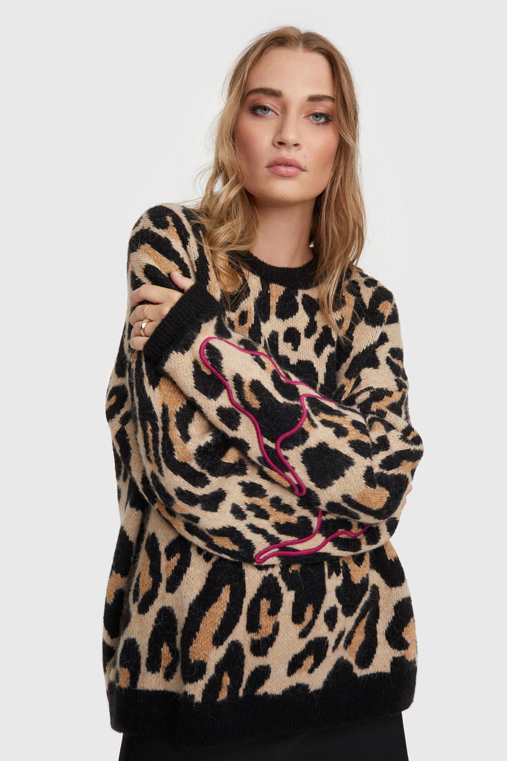 Alix the Label gebreide trui met panterprint zwart | wehkamp