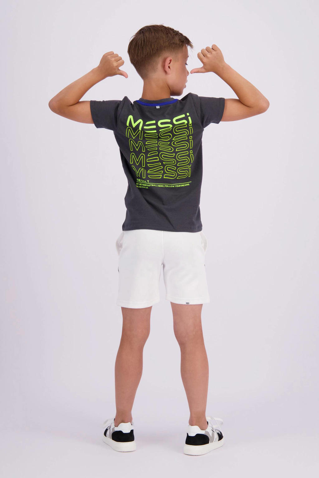 Vingino x Messi T-shirt Jacko met backprint donkergrijs/geel | wehkamp