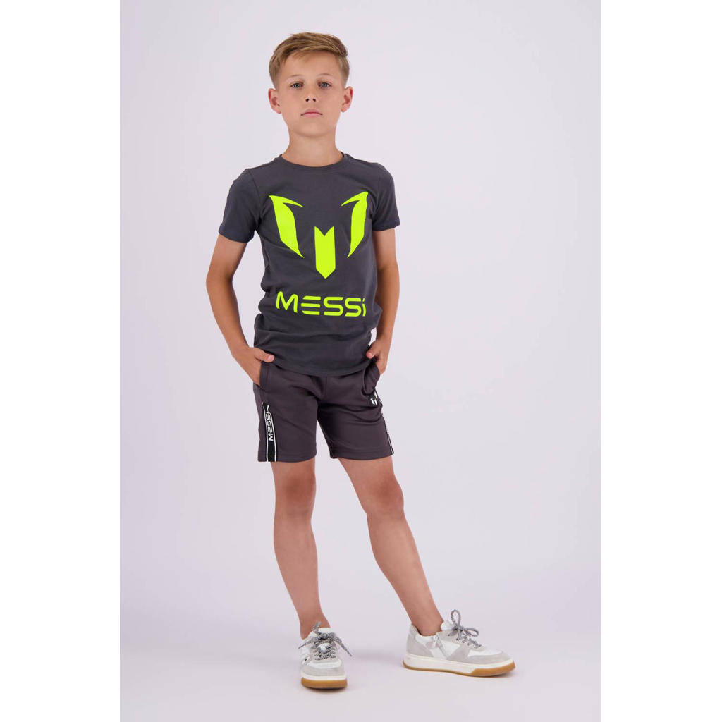 Vingino x Messi T-shirt met logo antraciet/neongeel | wehkamp