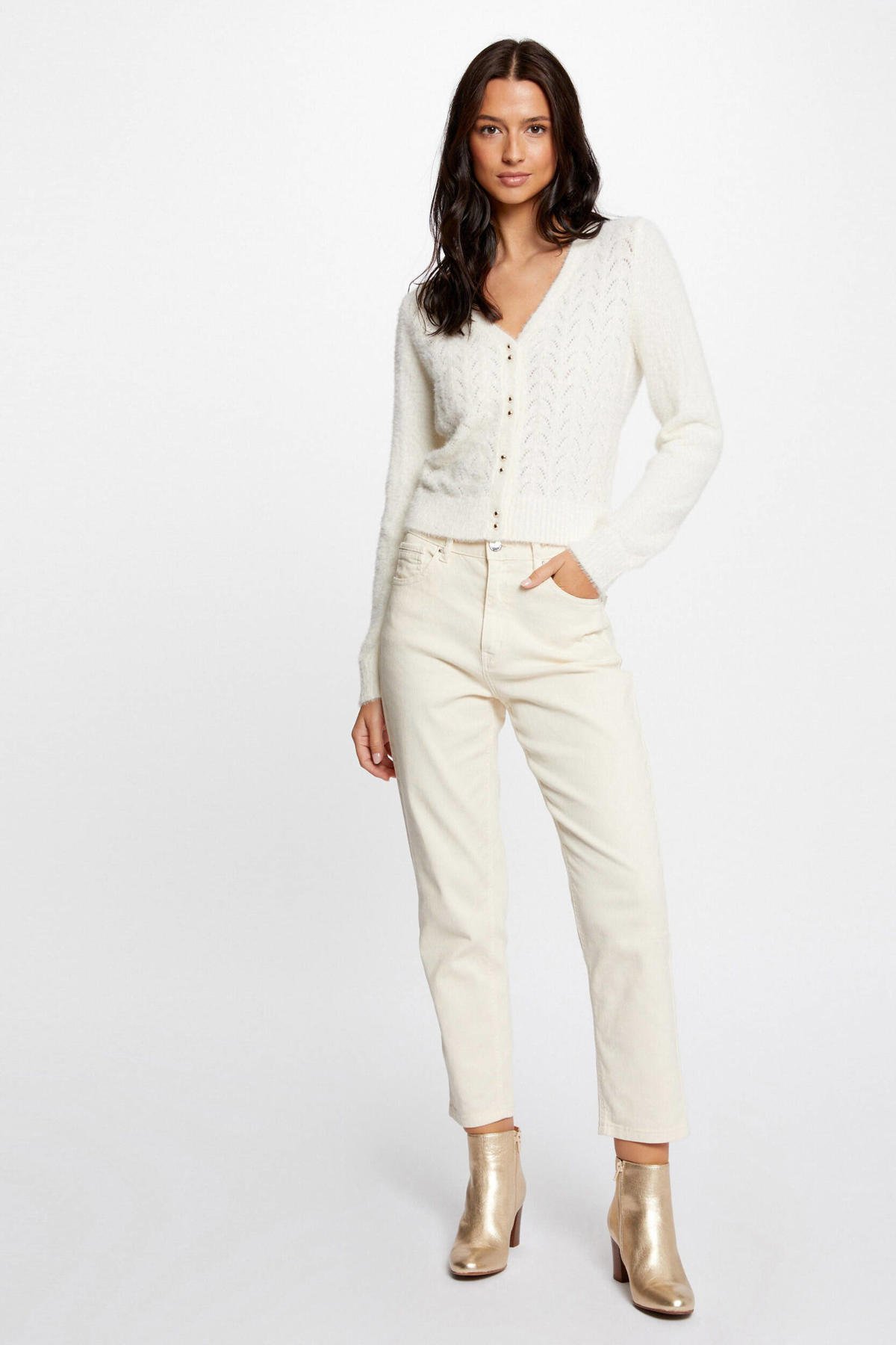 Morgan vest met ingebreid patroon ecru | wehkamp