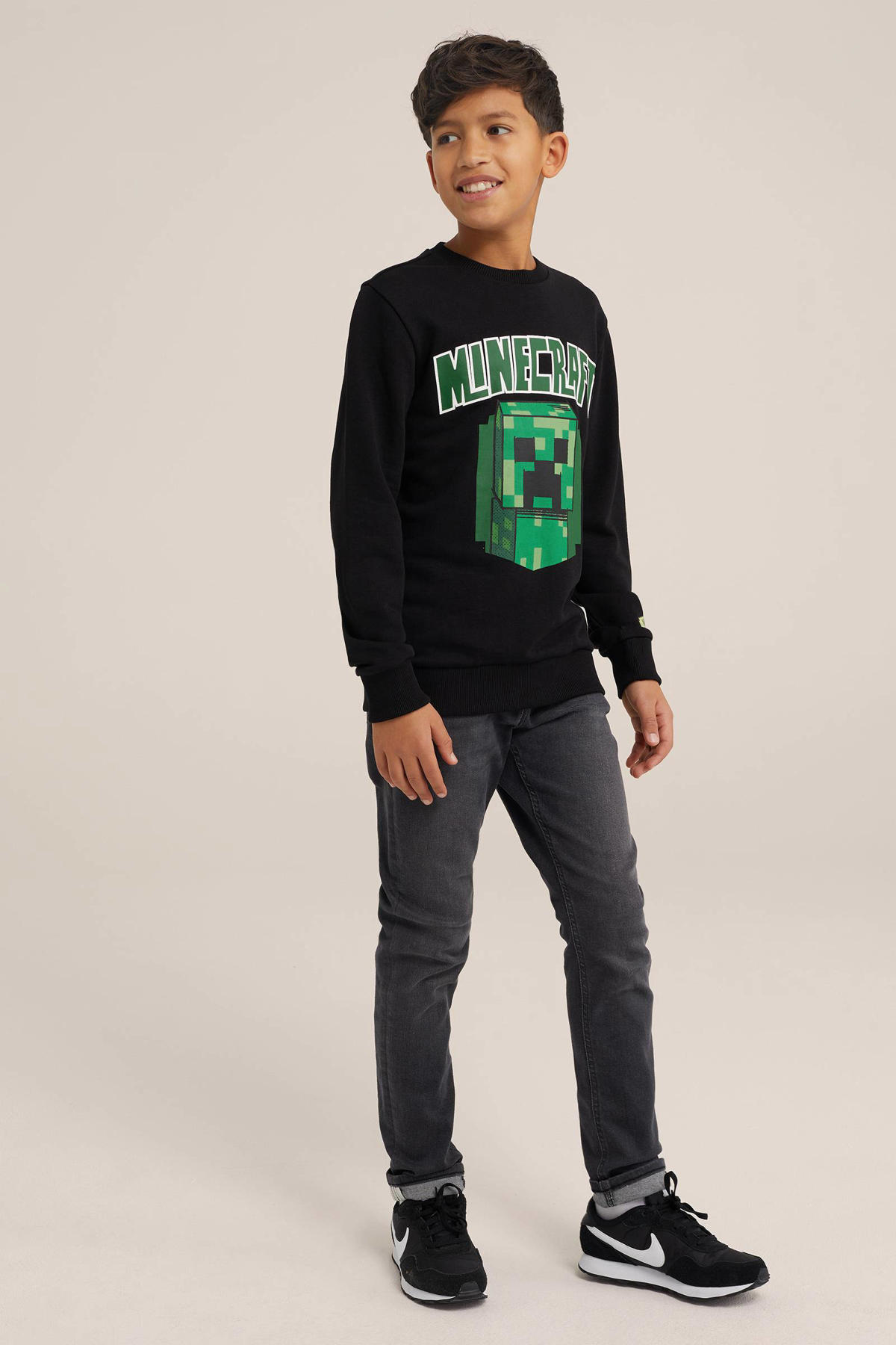 WE Fashion Minecraft sweater zwart/groen | wehkamp