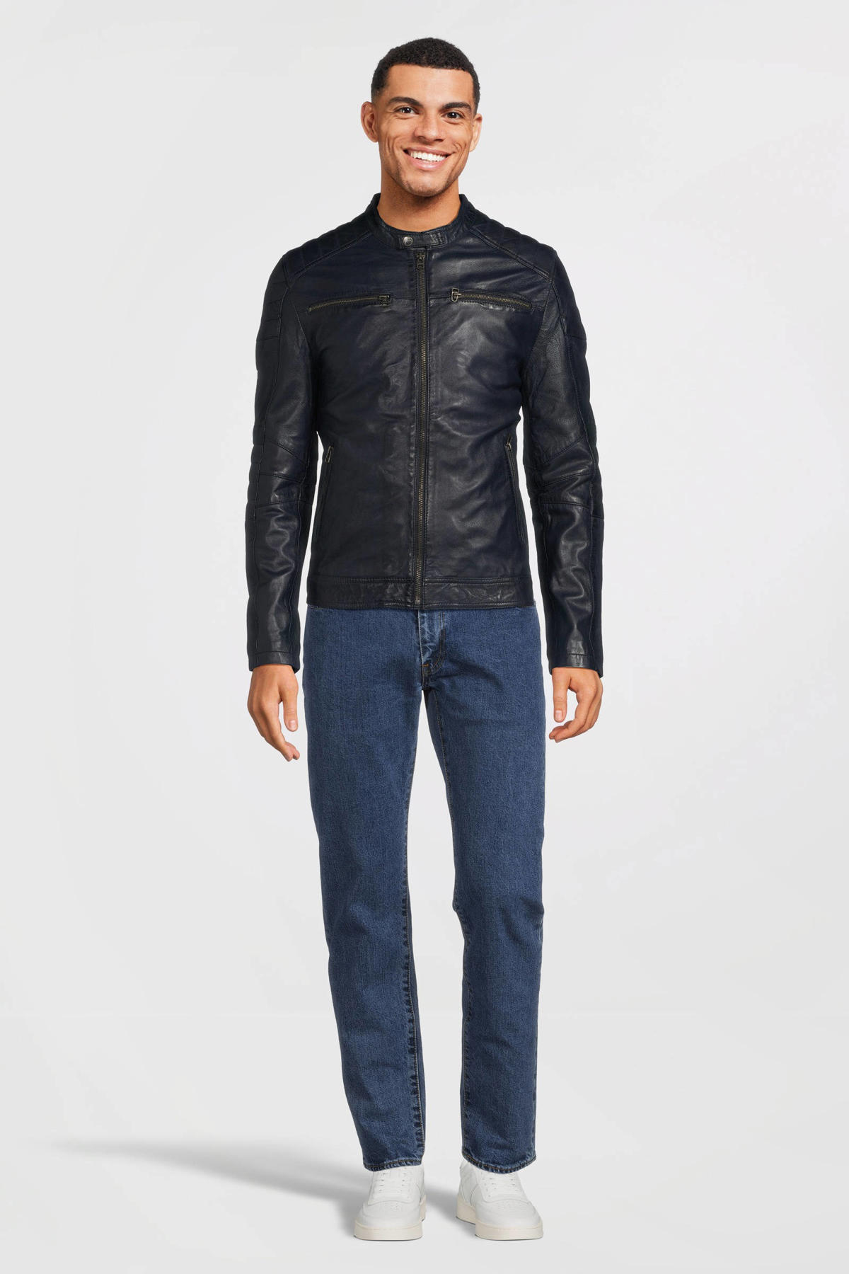 Goosecraft leren jas Jacket965 donkerblauw | wehkamp