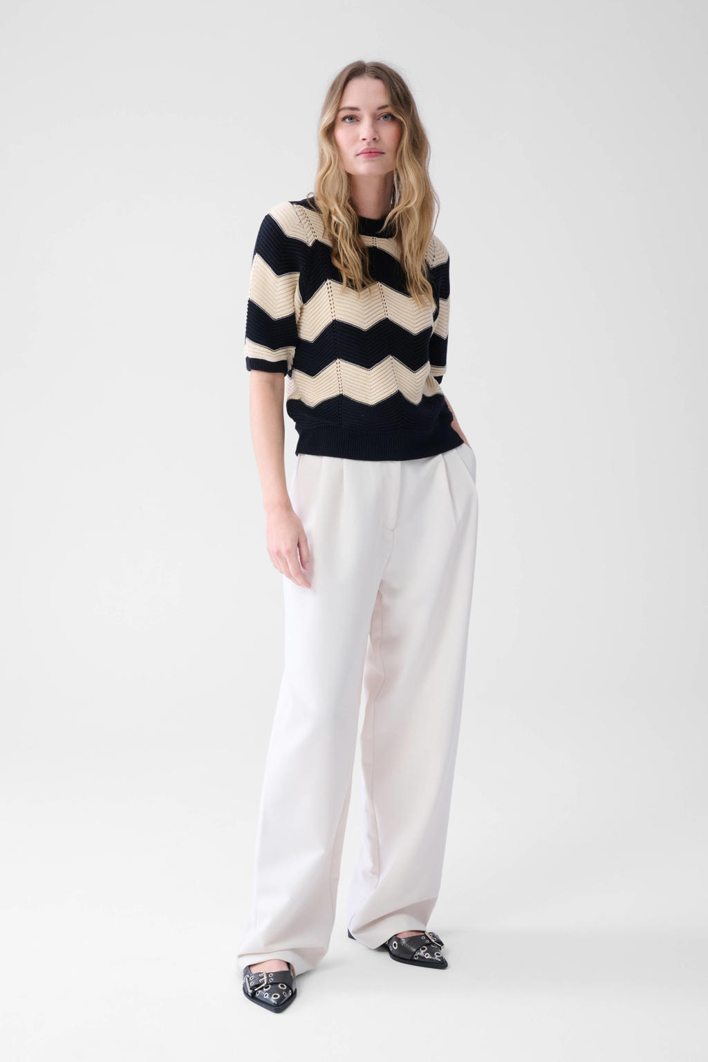 Shoeby Crochet Top Met All Over Print Zwart Ecru Wehkamp