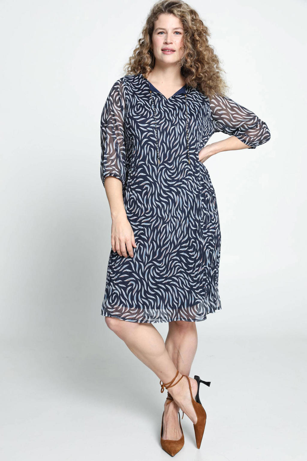 Paprika jurk met all over print blauw | wehkamp