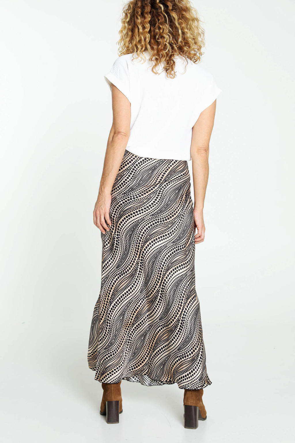 Cassis satijnen maxi rok met all over print taupe/zwart | wehkamp