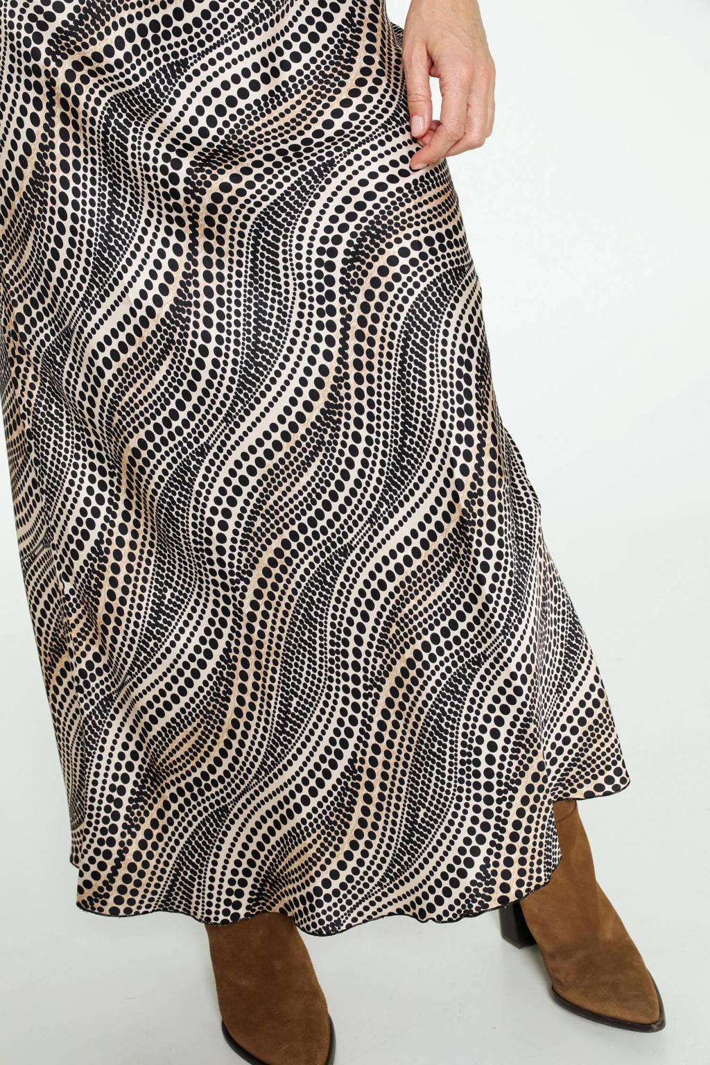 Cassis satijnen maxi rok met all over print taupe/zwart | wehkamp