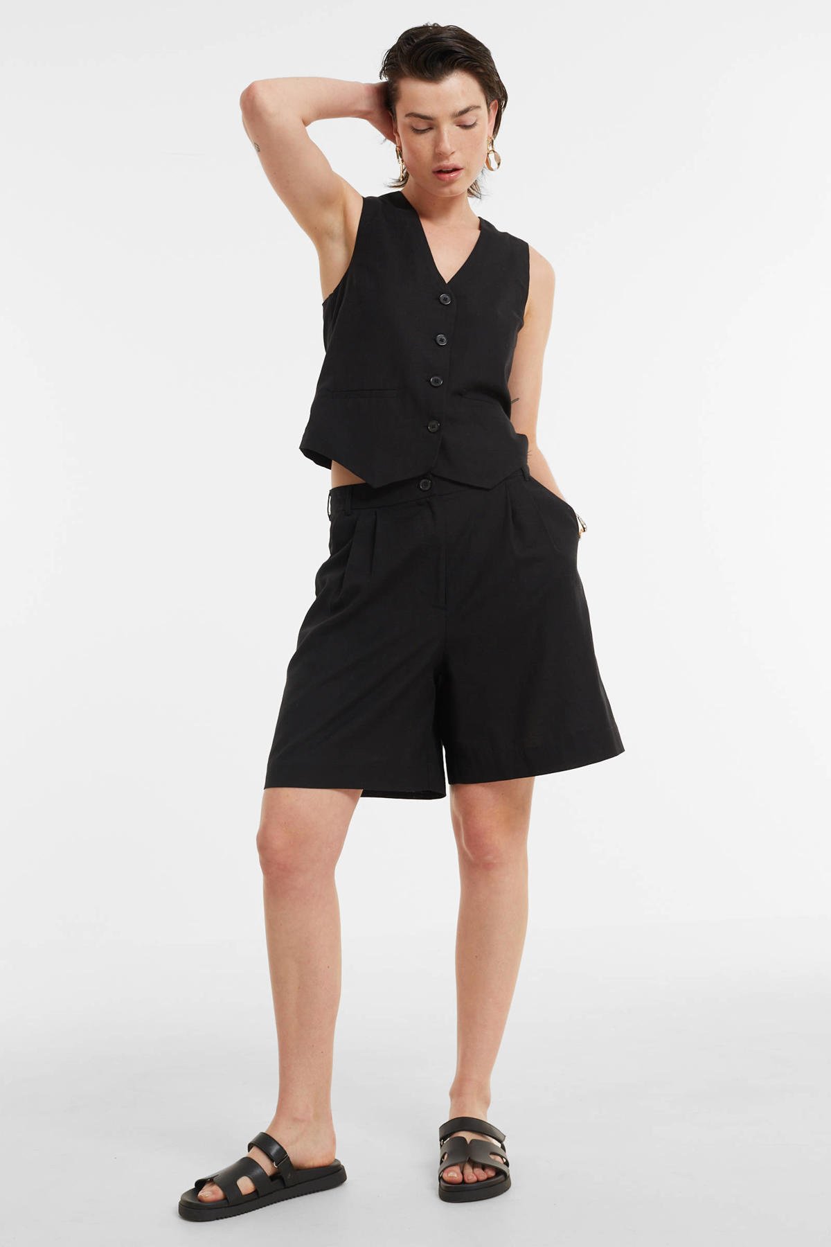 Ruby bermuda short met linnen zwart | wehkamp