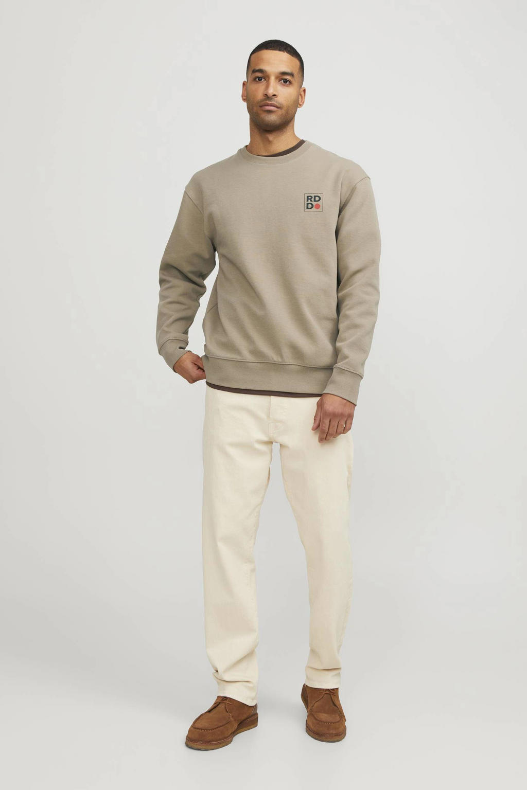 R.D.D. ROYAL DENIM DIVISION sweater RDDWILLIE met printopdruk greige ...