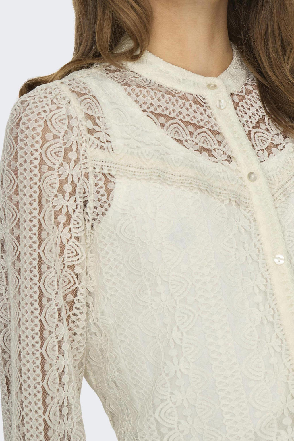 ONLY blouse ONLREBA met all over print en kant wit | wehkamp