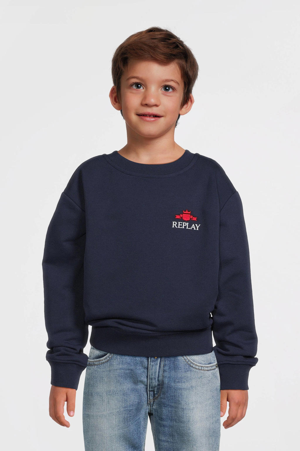 REPLAY sweater met logo donkerblauw | wehkamp