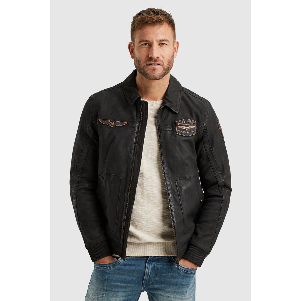 PME Legend leren jas SUMMER HUDSON met logo zwart | wehkamp