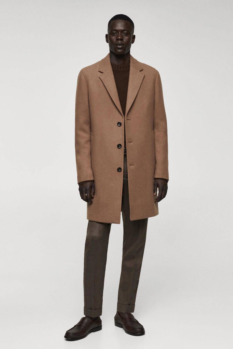 Mango Man jas met wol middenbruin | wehkamp