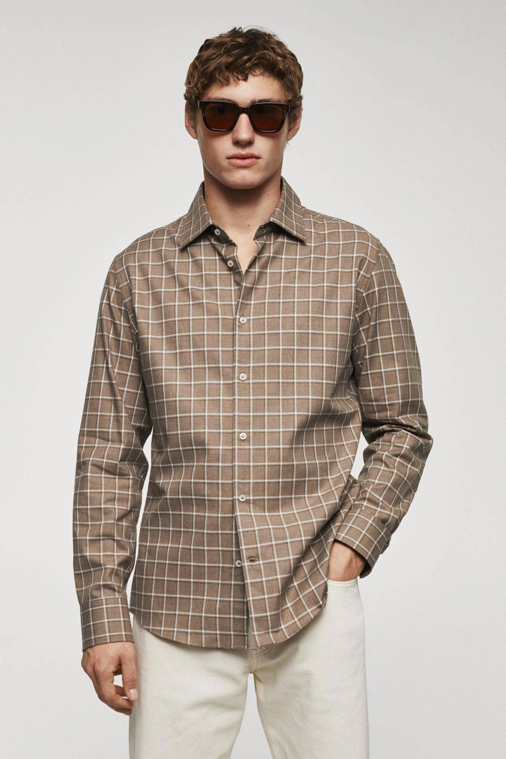 Mango Man geruit slim fit overhemd bruin | wehkamp