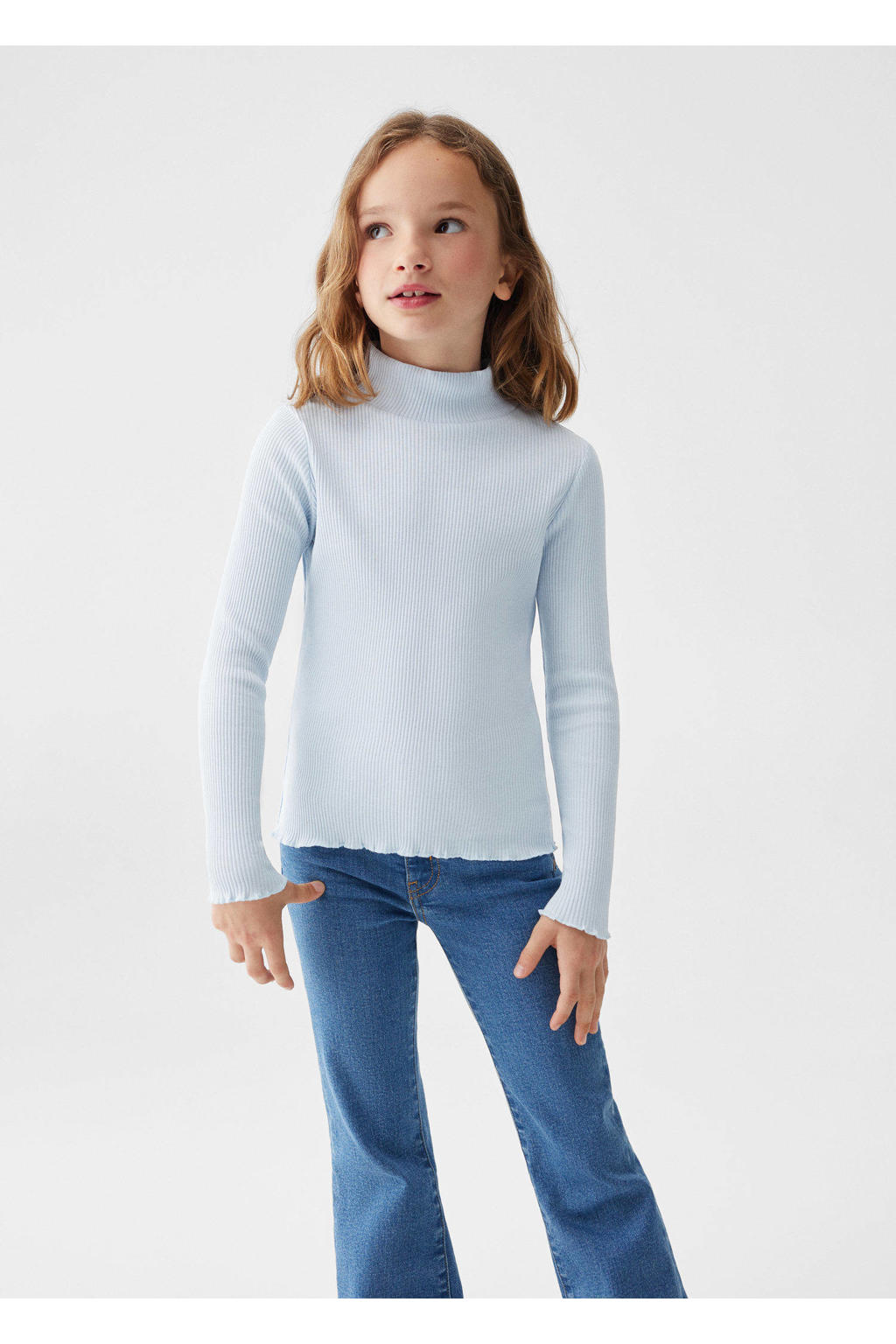 Mango Kids longsleeve pastelblauw | wehkamp