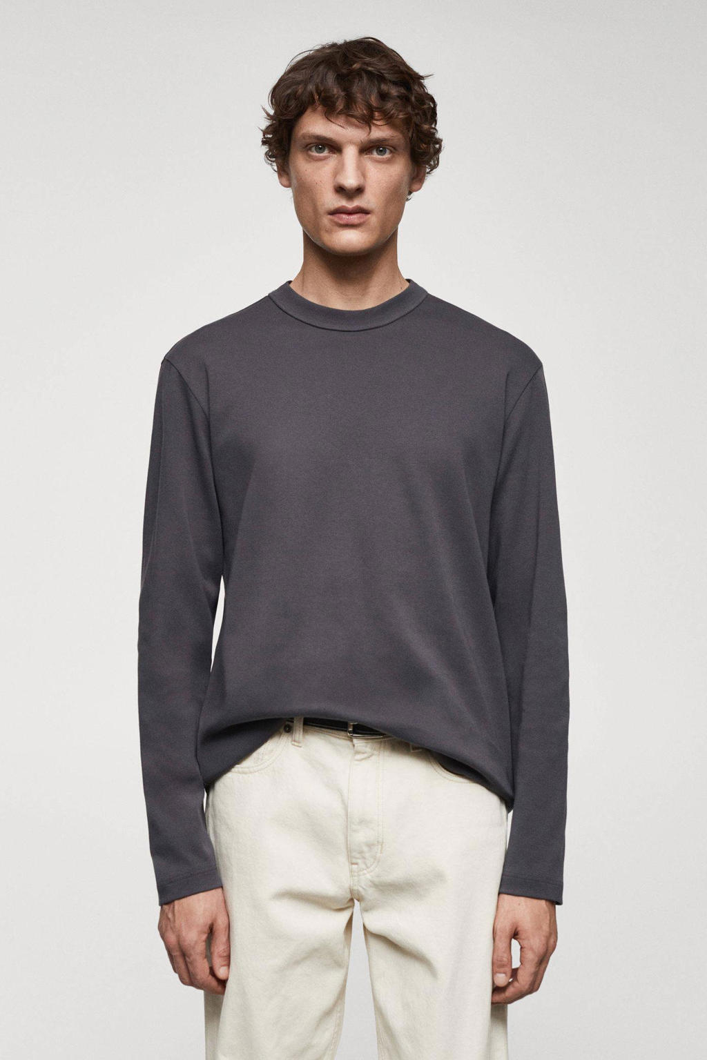 Mango Man regular fit longsleeve donkergrijs | wehkamp