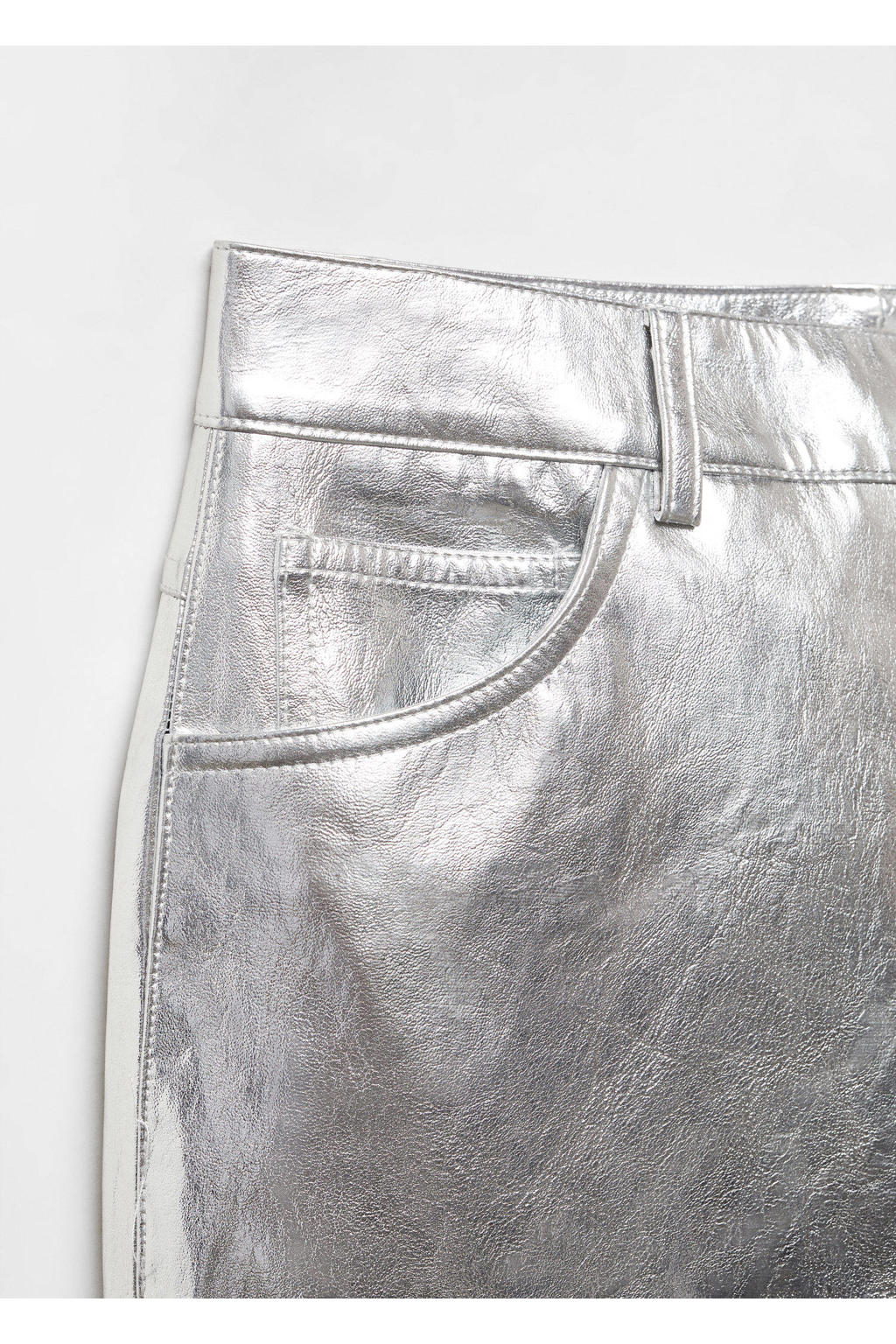 Mango metallic wide leg broek zilver | wehkamp