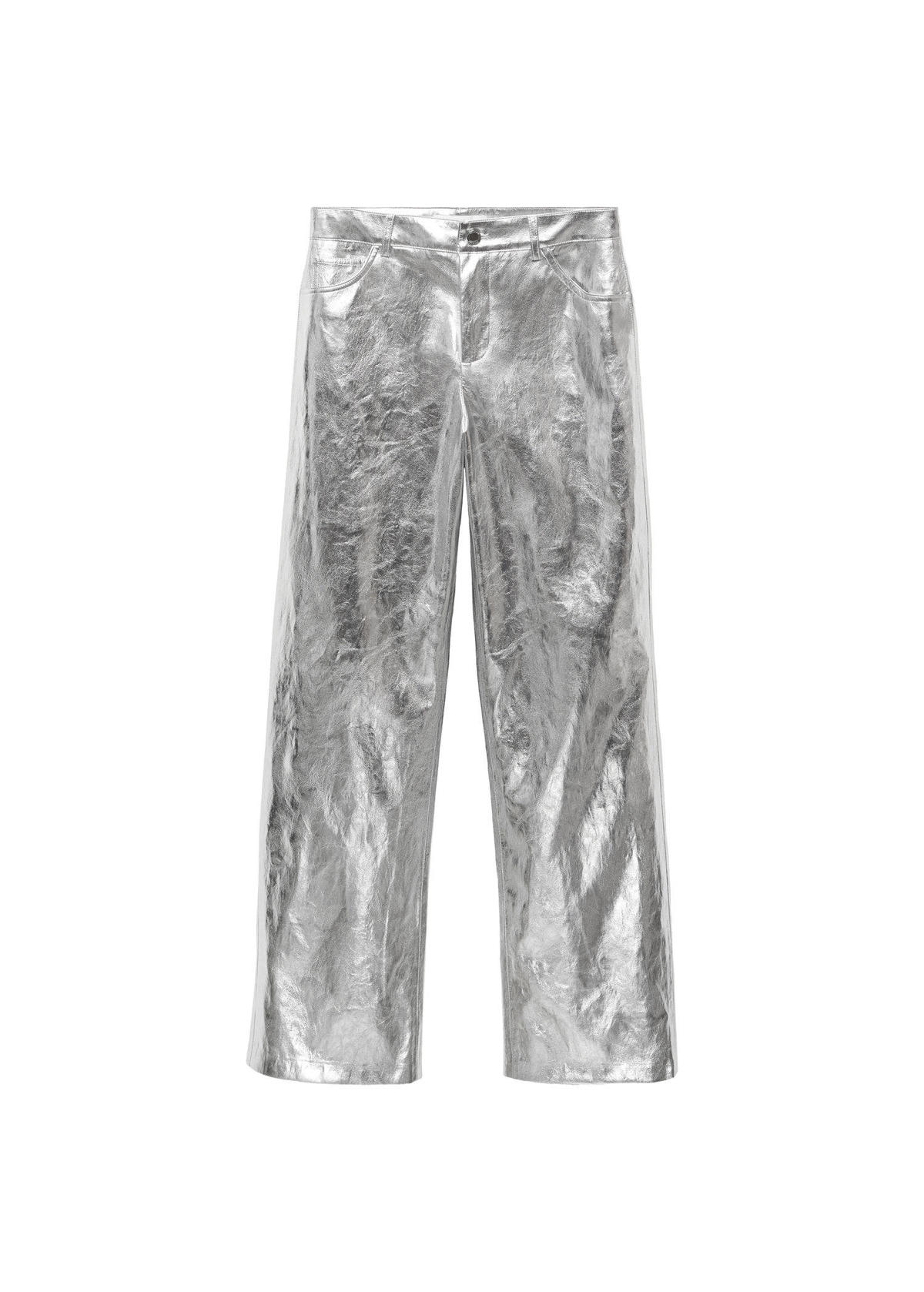 Mango metallic wide leg broek zilver | wehkamp