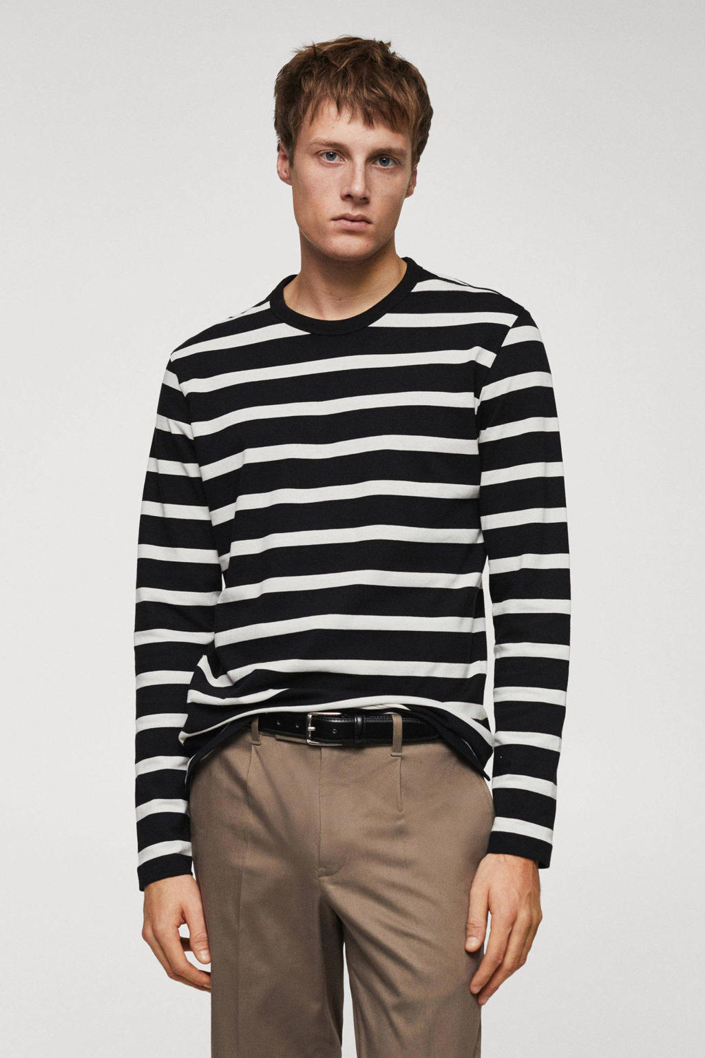 Mango Man gestreepte longsleeve zwart | wehkamp