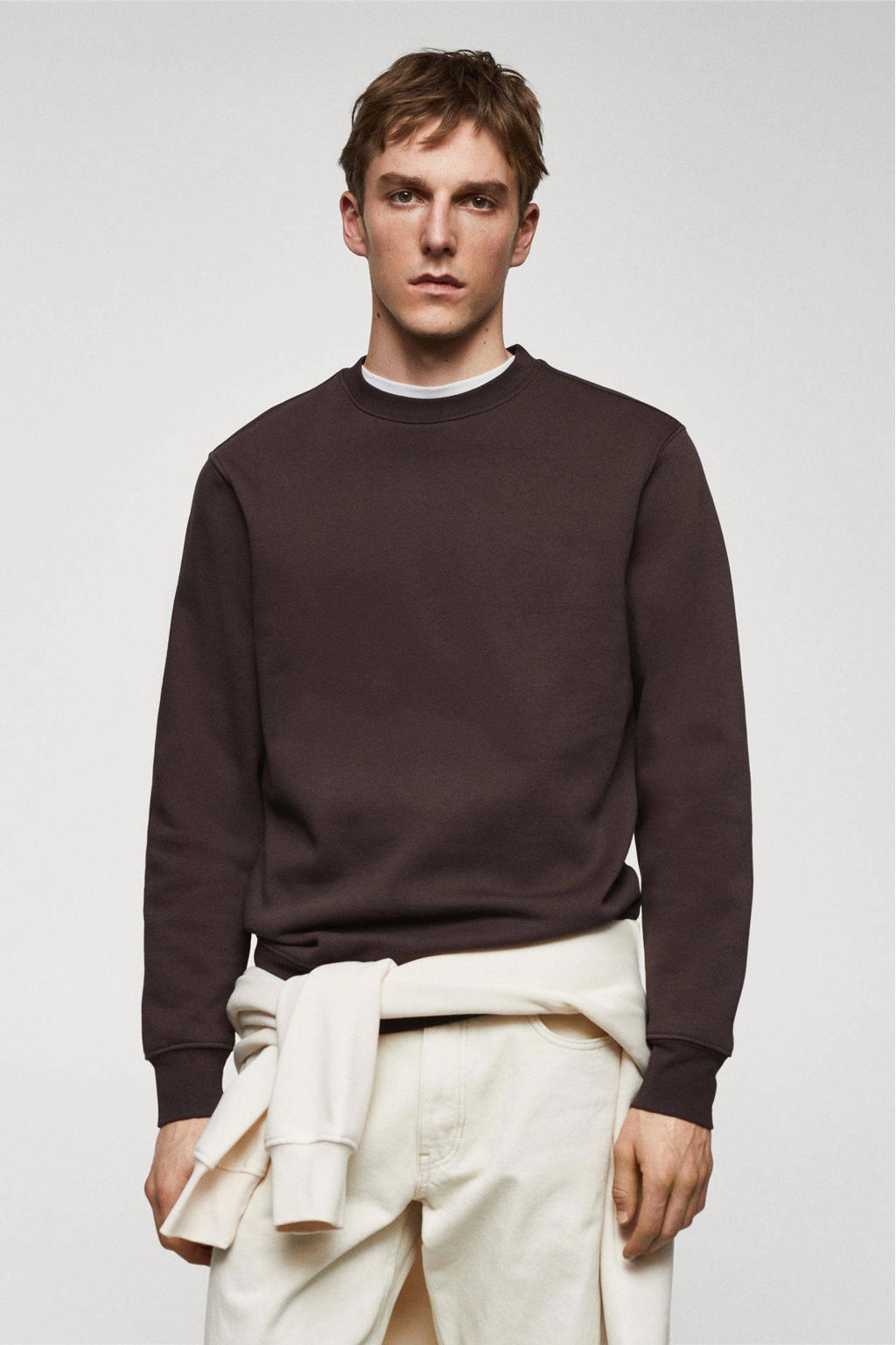 Mango Man sweater donkerbruin | wehkamp
