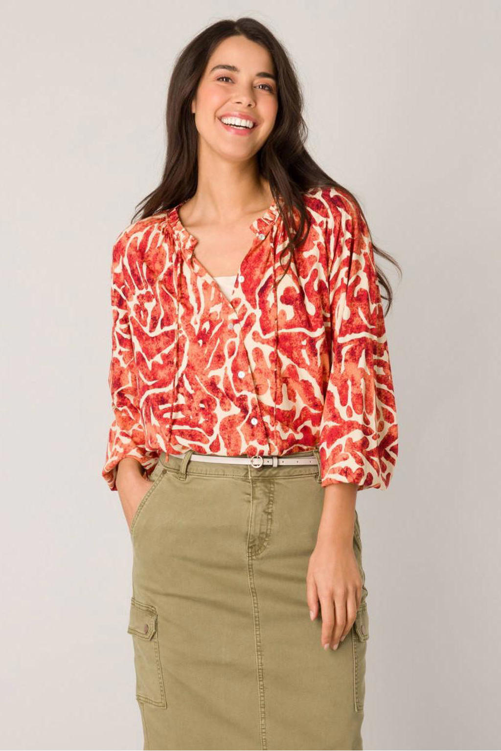 Yest blouse met all over print rood/ecru | wehkamp