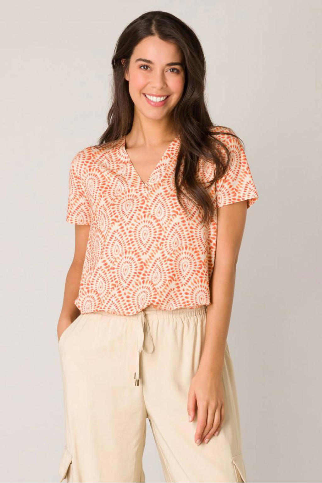 Yest jersey top met all over print oranje/ecru | wehkamp