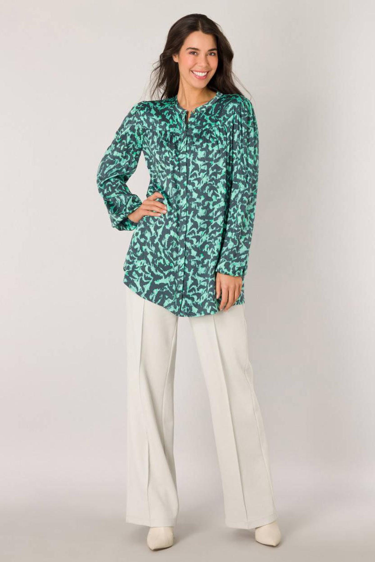 Yest blouse met all over print grijsblauw/groen | wehkamp