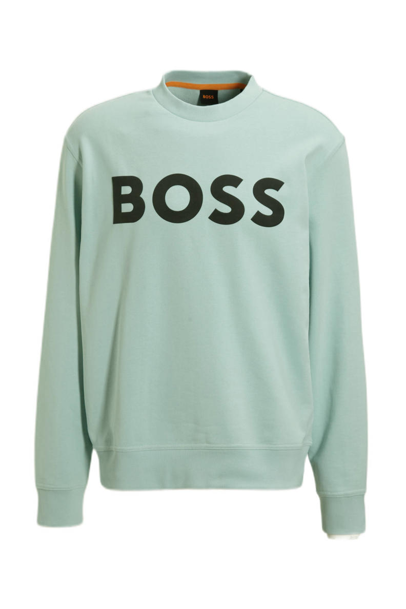 BOSS sweater WeBasicCrew met logo lichtgroen | wehkamp