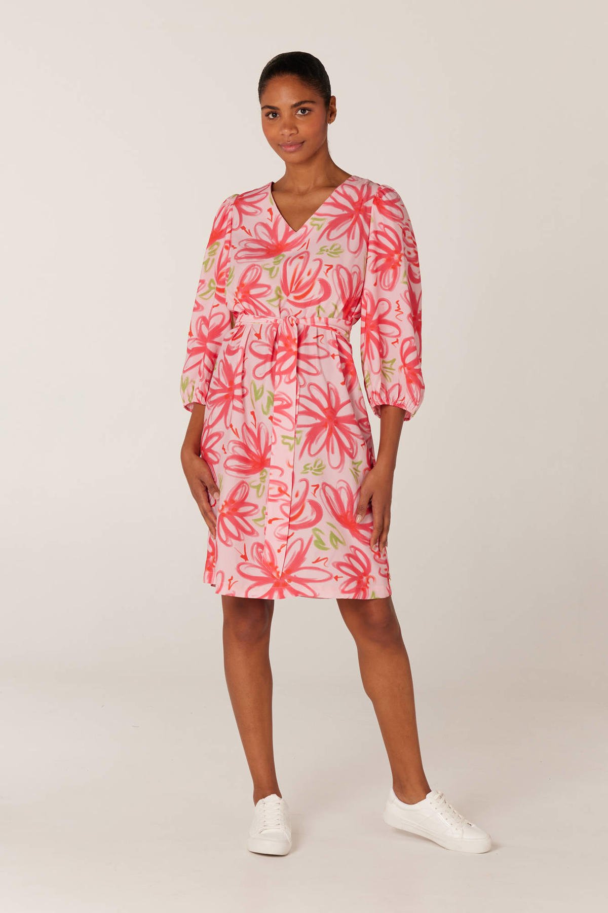 JANSEN Amsterdam jurk met all over print en ceintuur roze | wehkamp