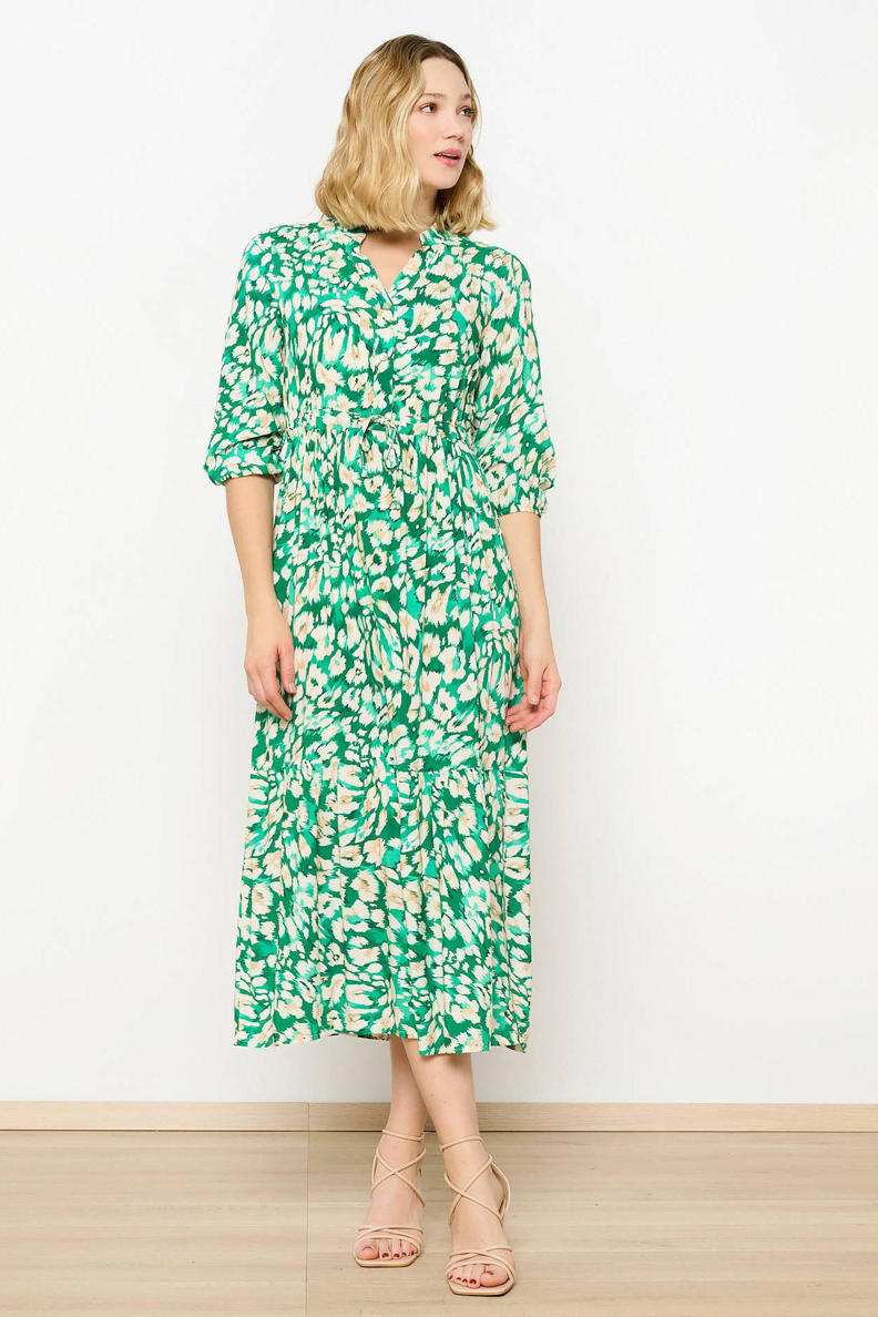 LOLALIZA jurk met dierenprint en volant groen/ecru | wehkamp