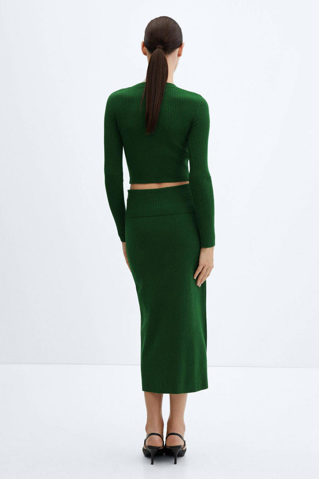 Mango fijngebreide midi rok groen | wehkamp