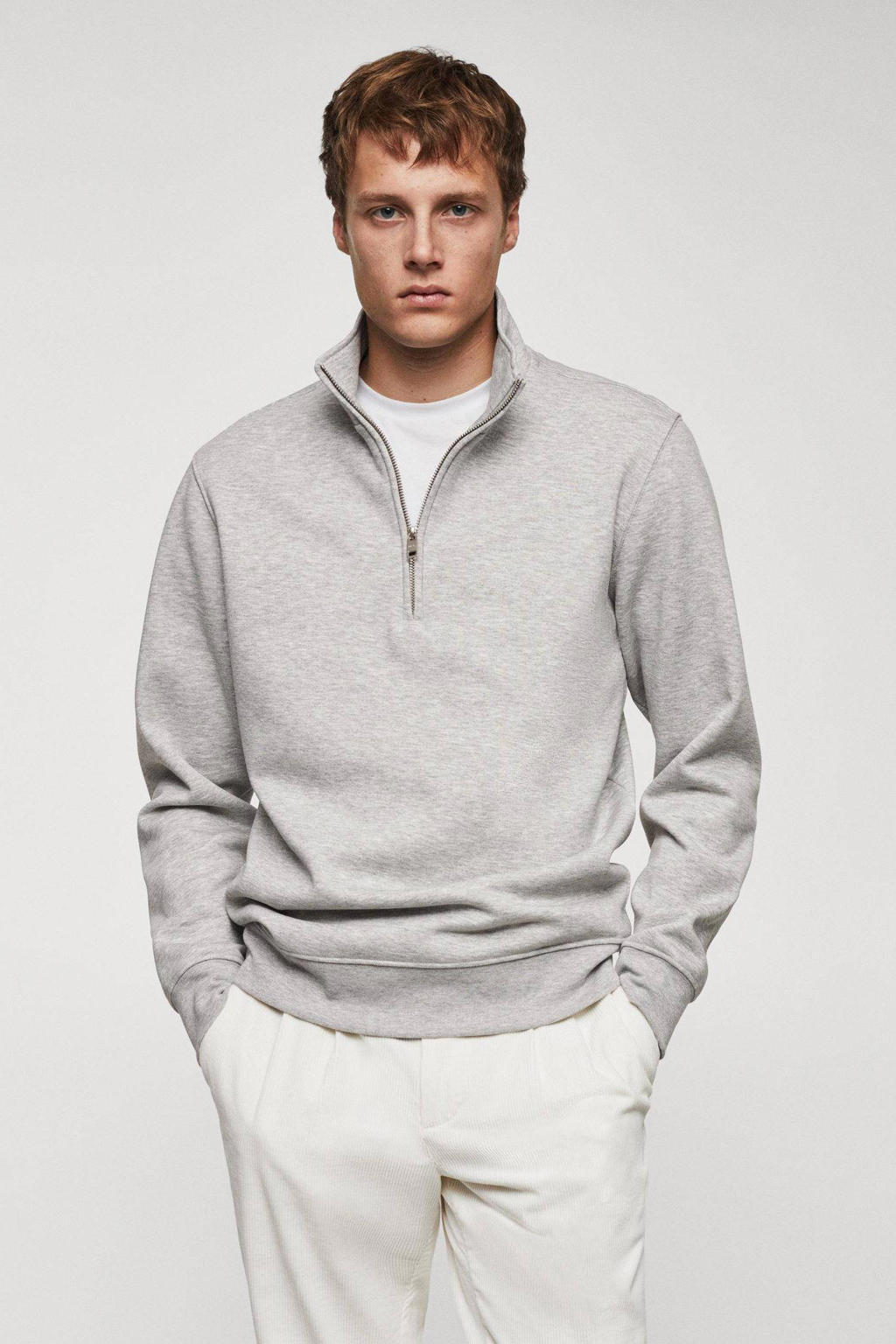 Mango Man gemêleerde sweater middengrijs | wehkamp