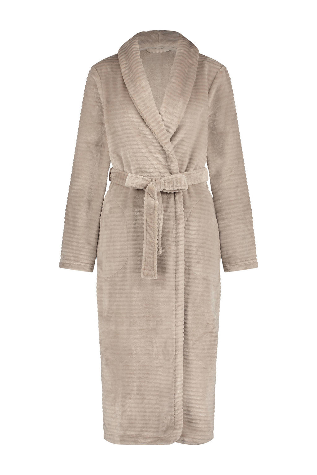 Hunkemöller fleece badjas met ribstructuur beige | wehkamp
