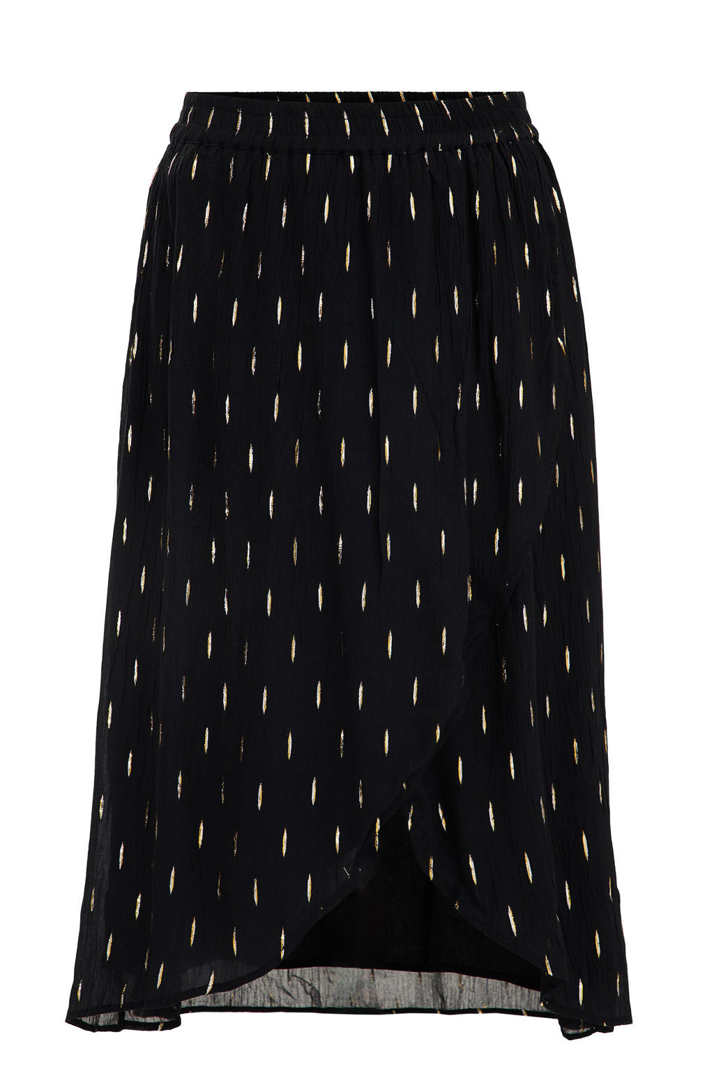 WE Fashion midi rok Heidi met all over print en textuur zwart/goud ...