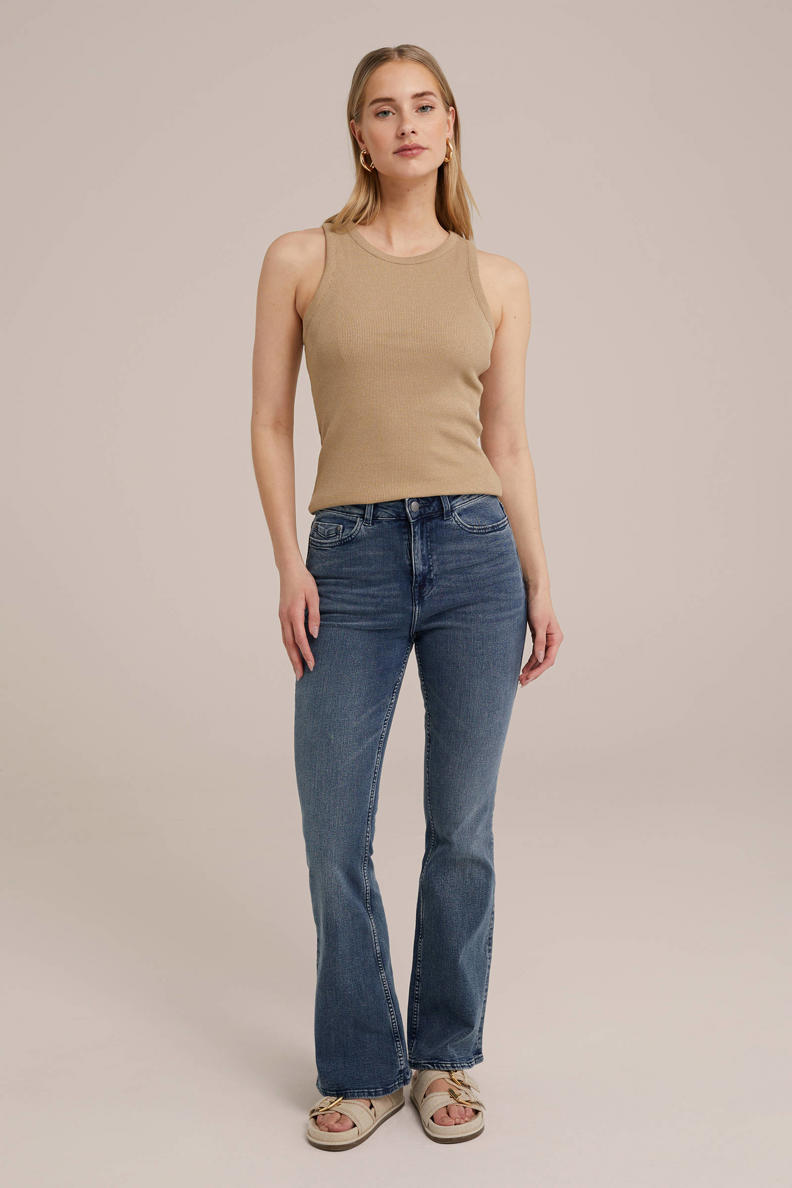 WE Fashion ribgebreide singlet beige | wehkamp