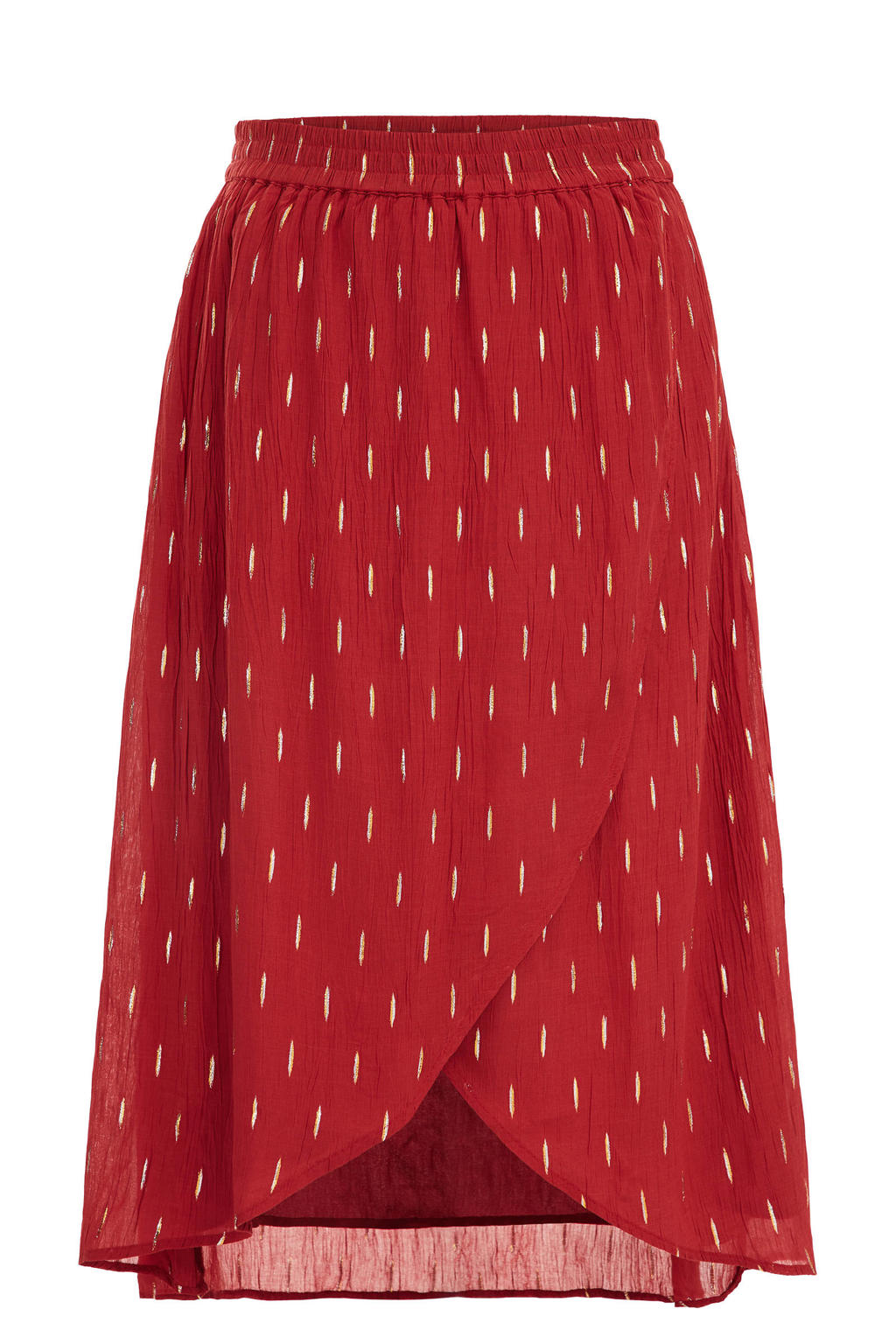 WE Fashion Curve midi rok Heidi met all over print en textuur rood/goud ...